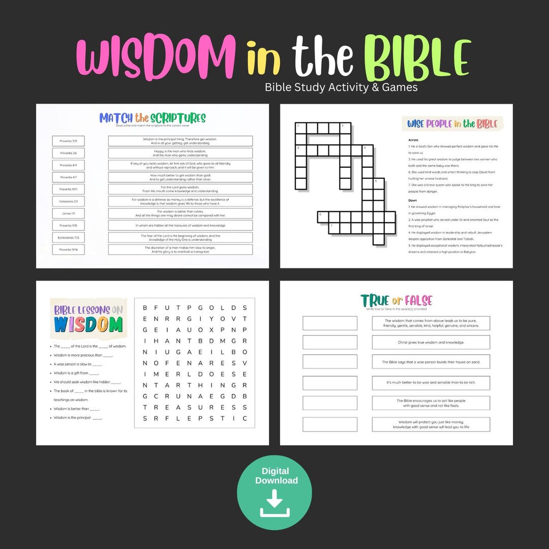 WISDOM Christian Teen Kid Crossword Puzzle Word Search Children Church ...