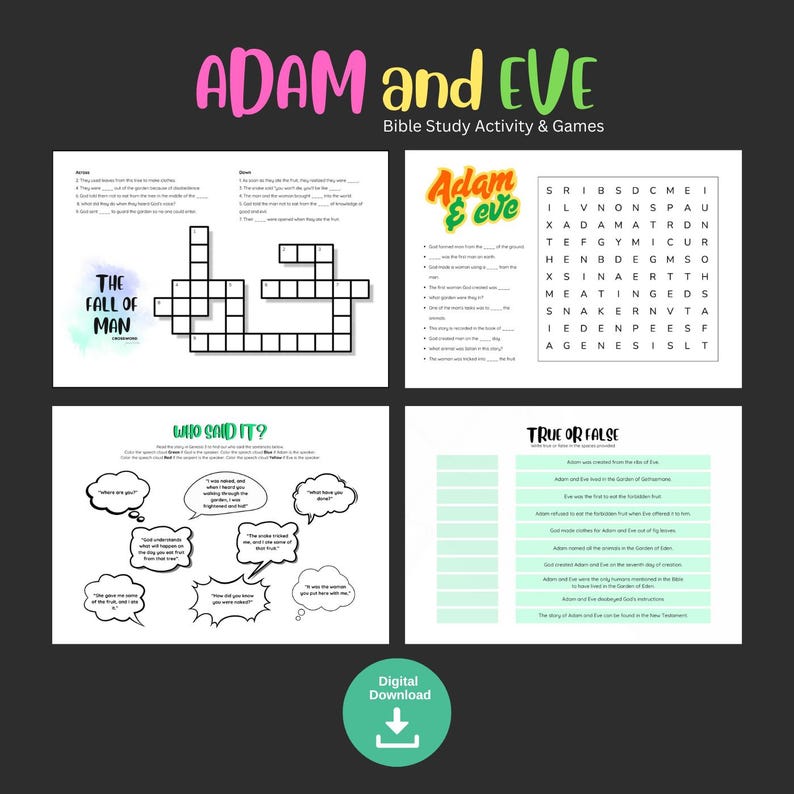 ADAM & EVE Fun Game for Bible Study, Youth Group Activity Lesson ...