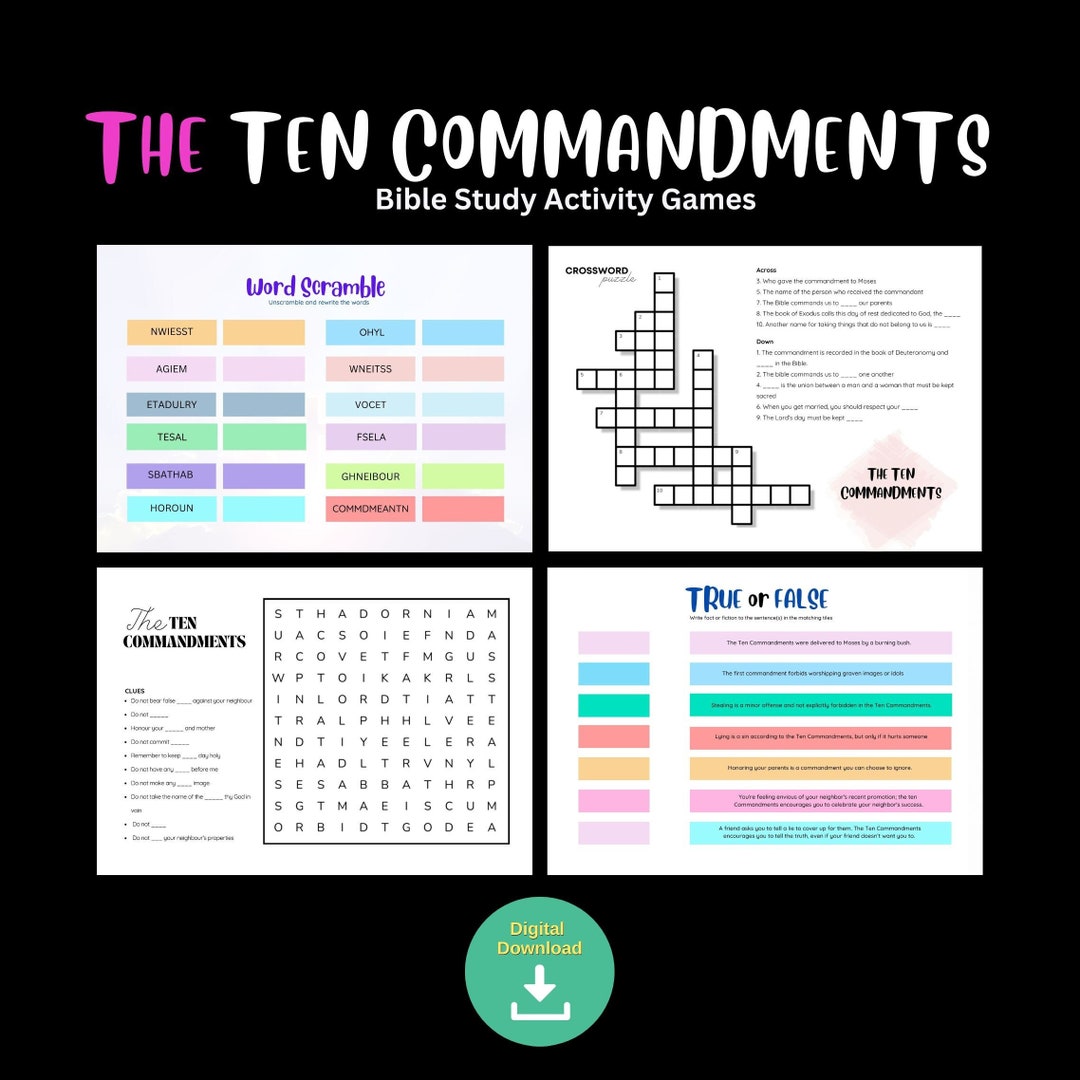 Ten Commandments Christian Bible Study Printable Quiz Game Fun Children ...
