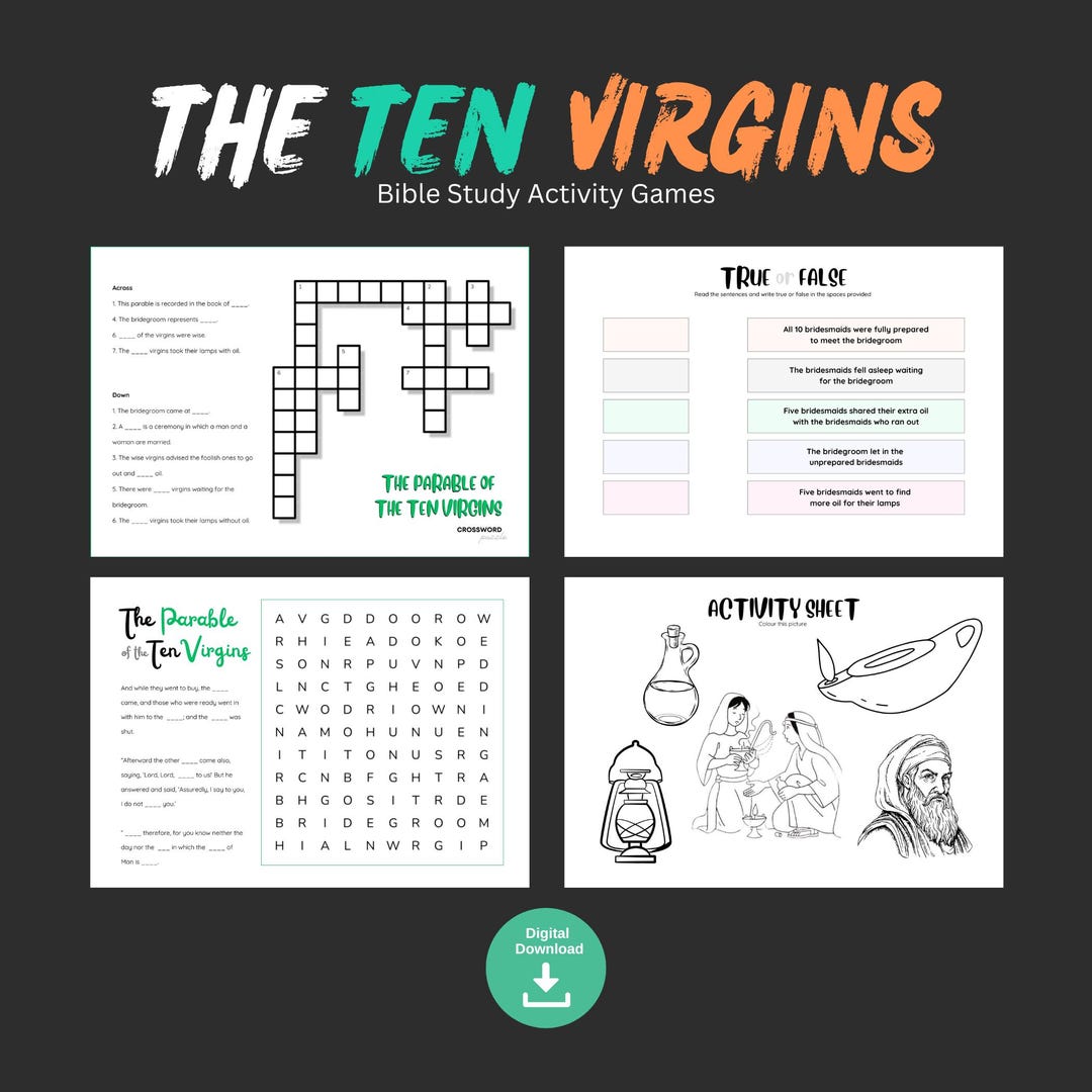 Parables of 10 Virgins Christian Bible Study Printable Quiz Game, Fun ...