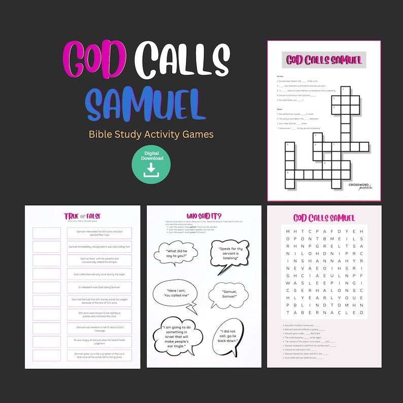 GOD CALLS SAMUEL Christian Teen Kid Crossword Puzzle Word Search ...