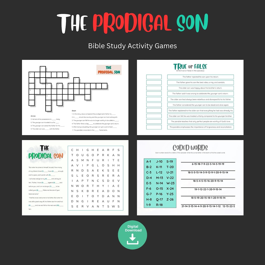THE PRODIGAL SON Printable Christian Church Sunday School Bible Study ...