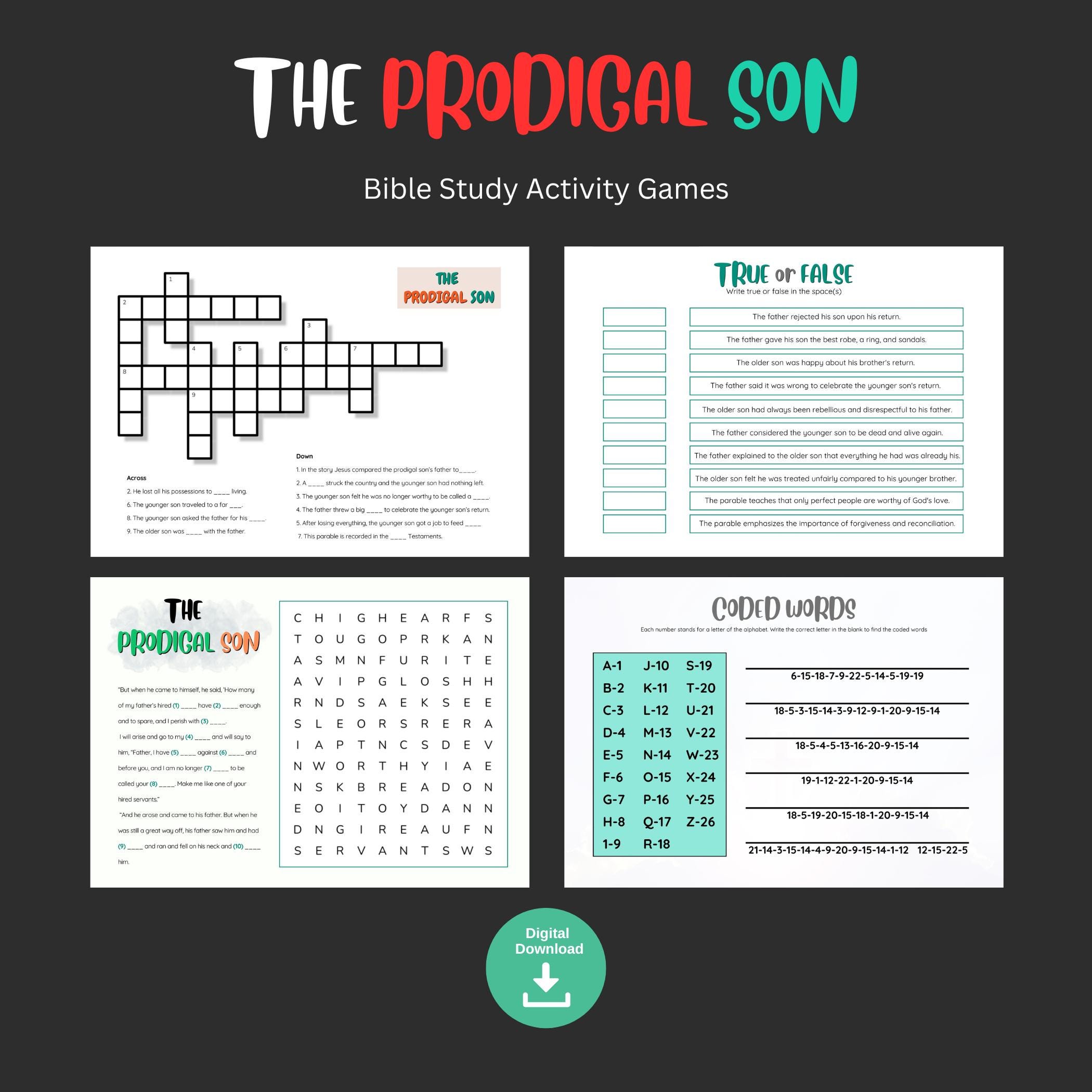 THE PRODIGAL SON Printable Christian Church Sunday School Bible Study ...