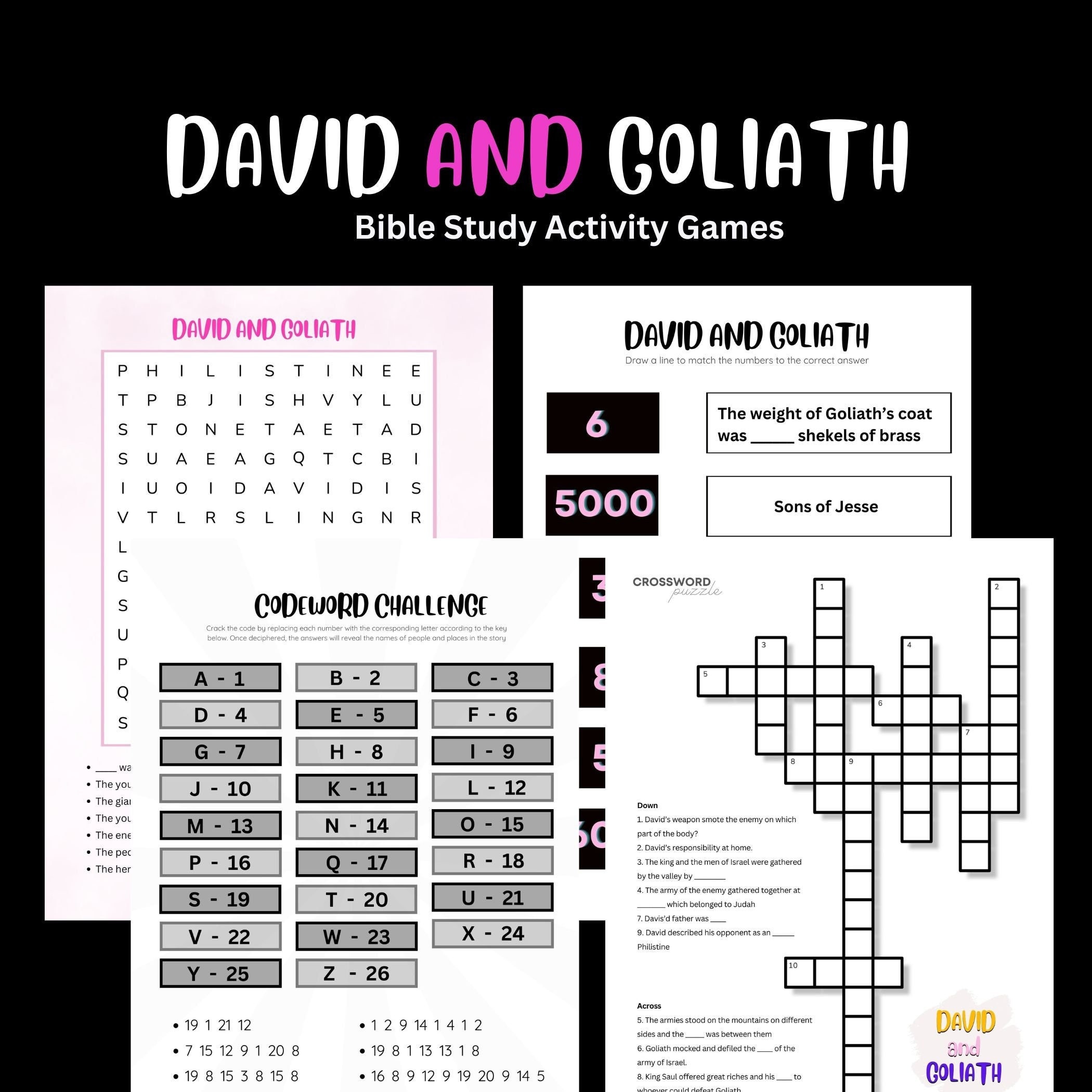 David Goliath Printable Christian Teen Kid Crossword Puzzle Word Search ...