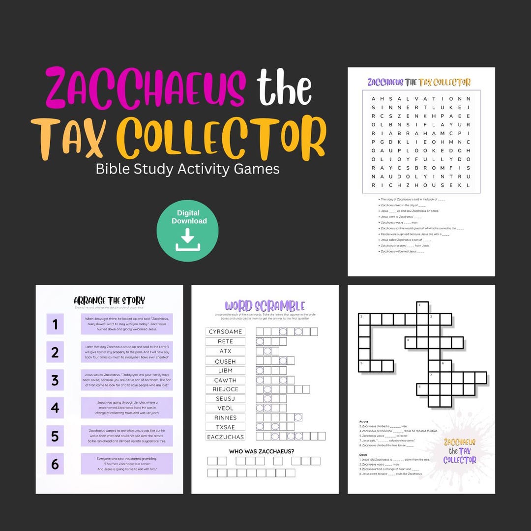 ZACCHAEUS the TAX COLLECTOR Printable Christian Church Sunday School ...