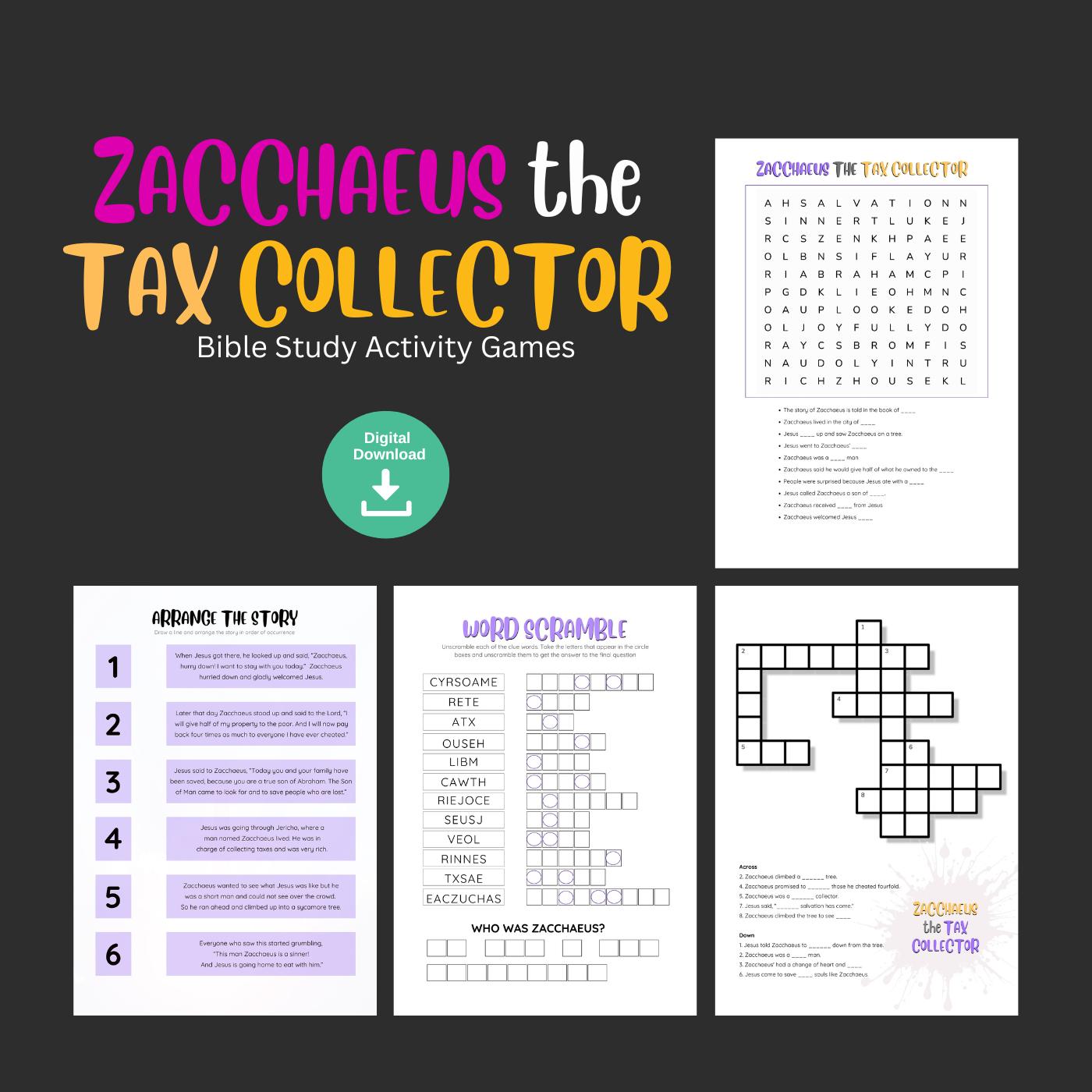 ZACCHAEUS the TAX COLLECTOR Printable Christian Church Sunday School ...