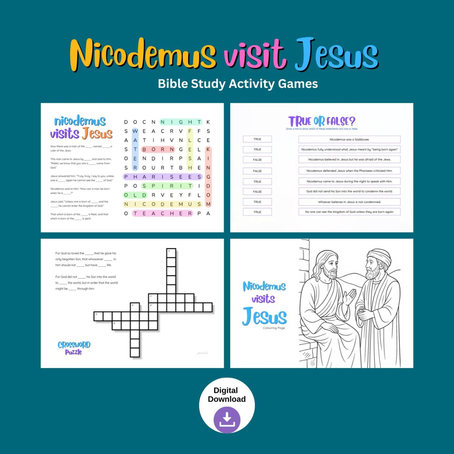 NICODEMUS VISITS JESUS Bible Christian Church Game, Bible Study Quiz ...