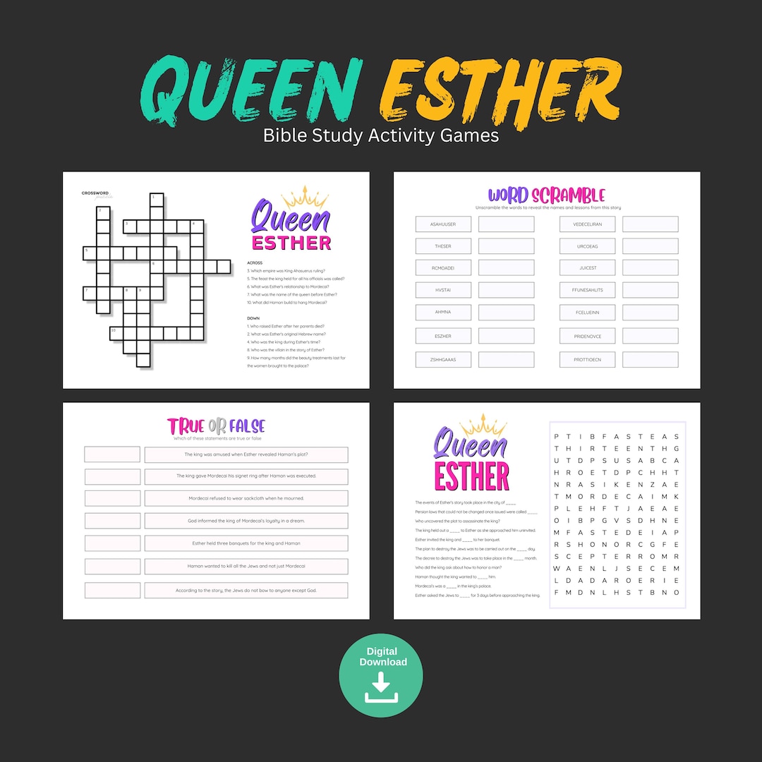 QUEEN ESTHER Christian Bible Study Printable Quiz Game, Fun Children ...