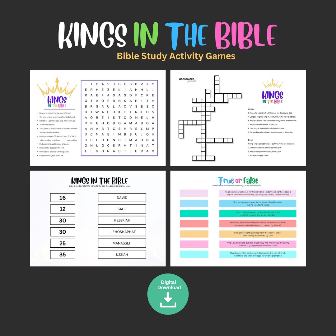 Kings in the Bible Study Activities for Kids Teens Youth Church ...