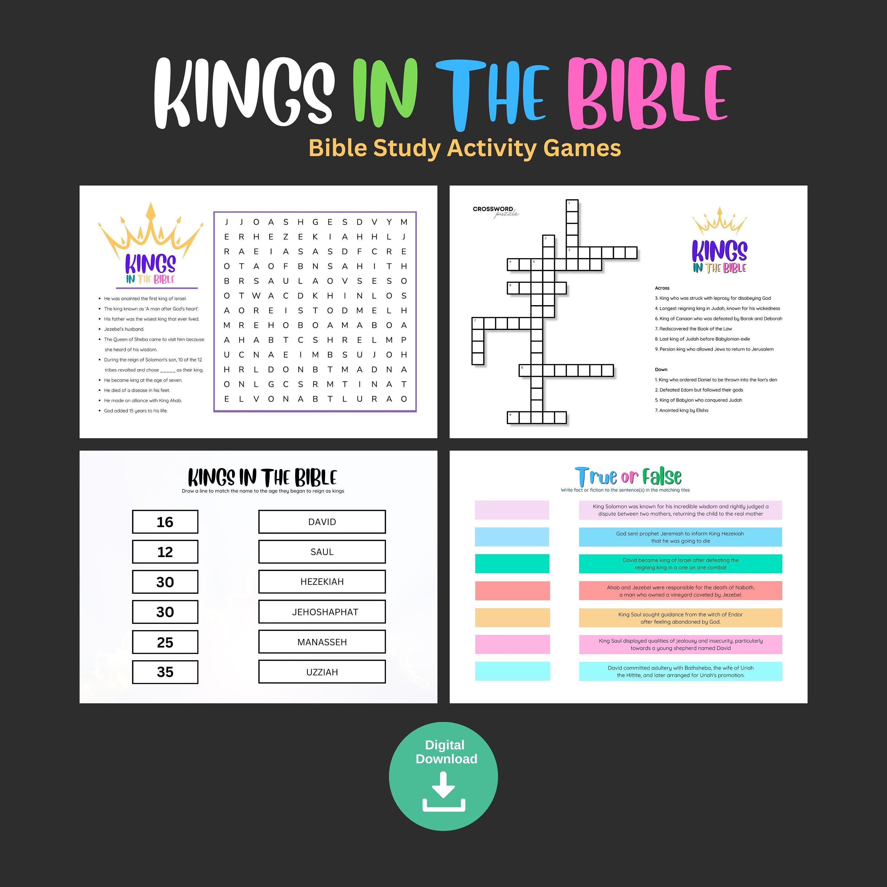 Kings in the Bible Study Activities for Kids Teens Youth Church ...