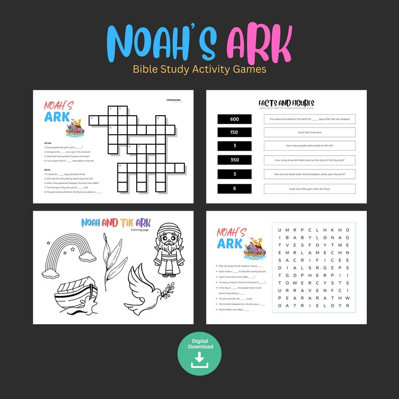 NOAHS ARK Christian Bible Study Lesson Printable Quiz Game Fun Children ...