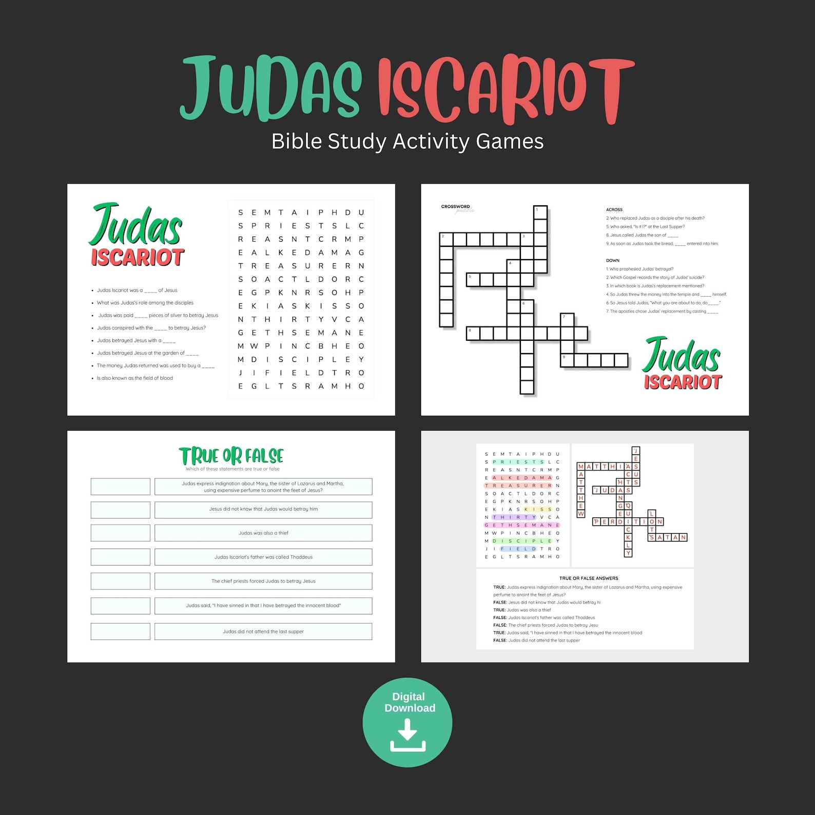 JUDAS ISCARIOT Christian Bible Study Printable Quiz Game, Fun Children ...