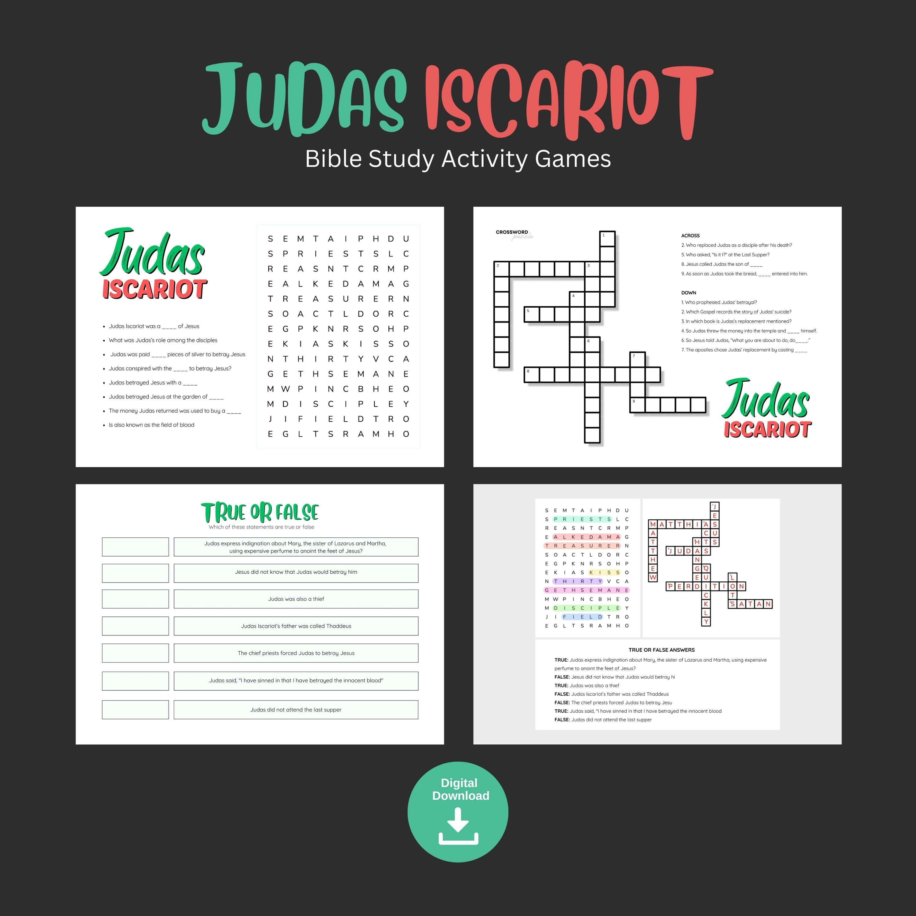 JUDAS ISCARIOT Christian Bible Study Printable Quiz Game, Fun Children ...