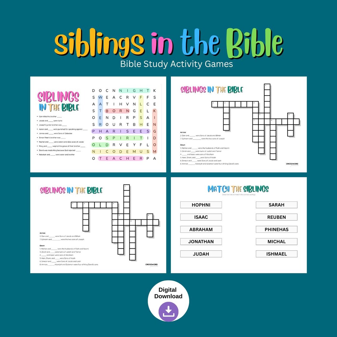 Siblings in the Bible Fathers Day Printable Games Crossword Puzzle Word ...