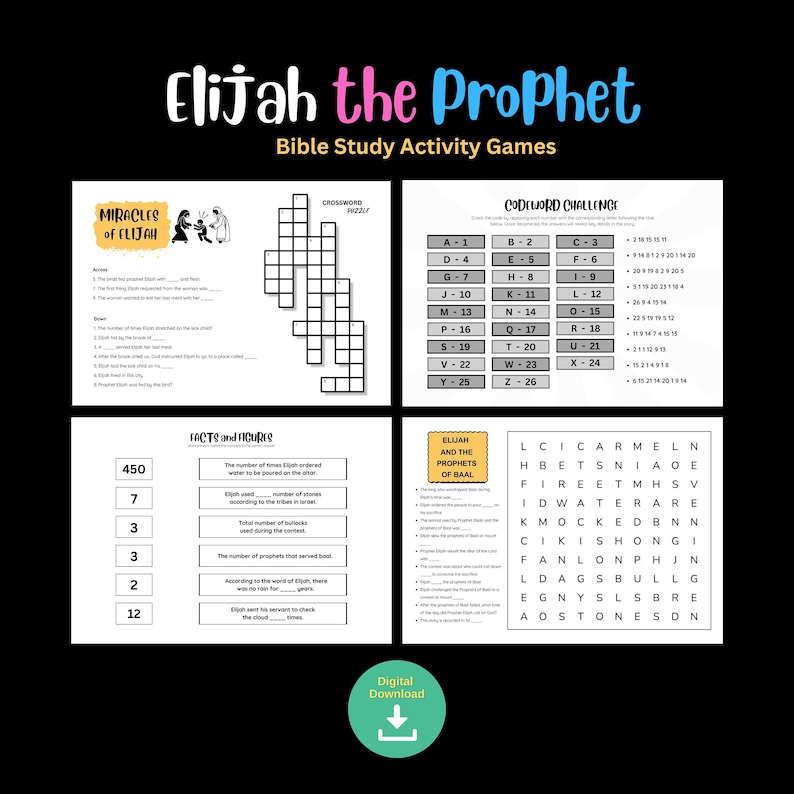 Elijah the Prophet Christian Teen Kid Crossword Puzzle Word Search ...