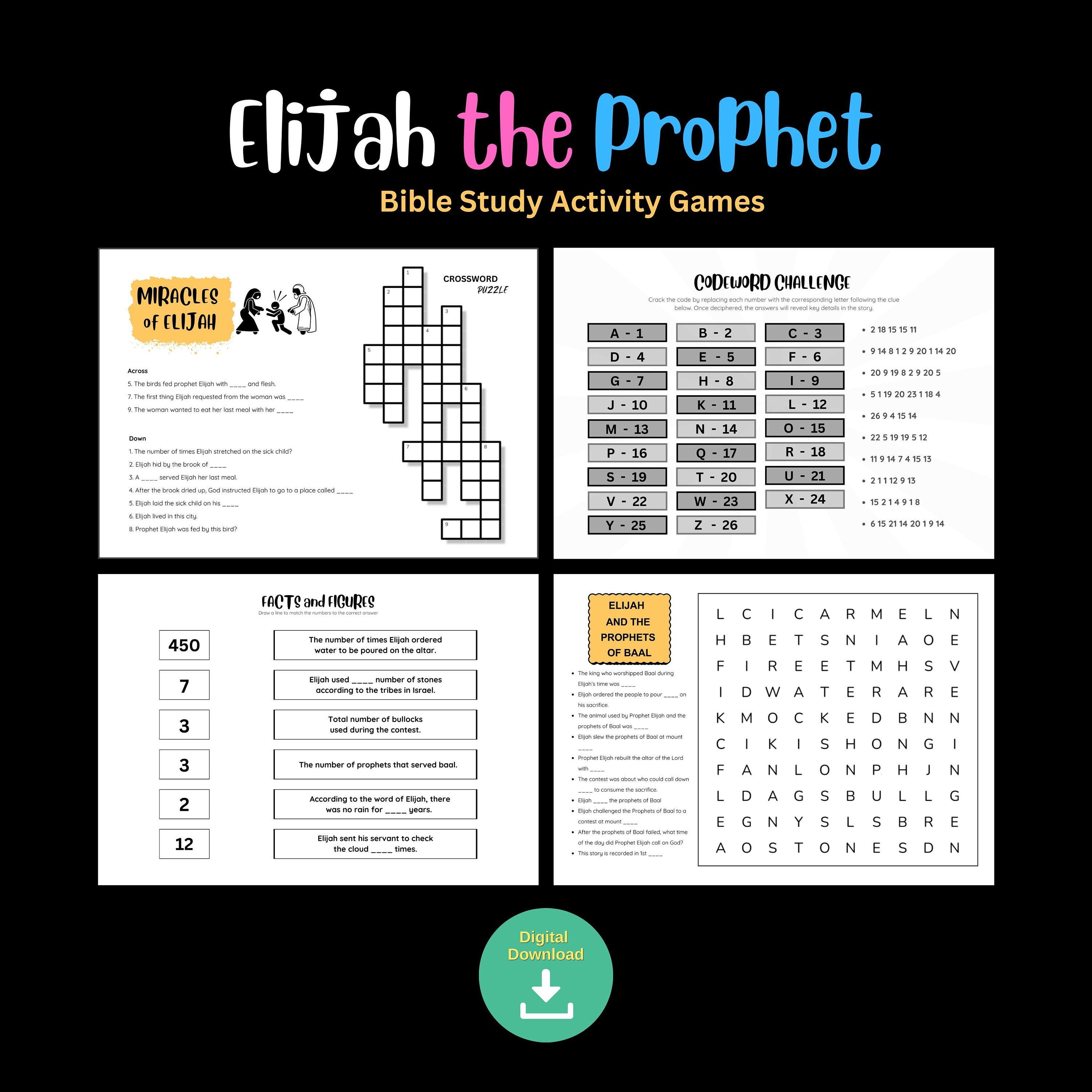 Elijah the Prophet Christian Teen Kid Crossword Puzzle Word Search ...