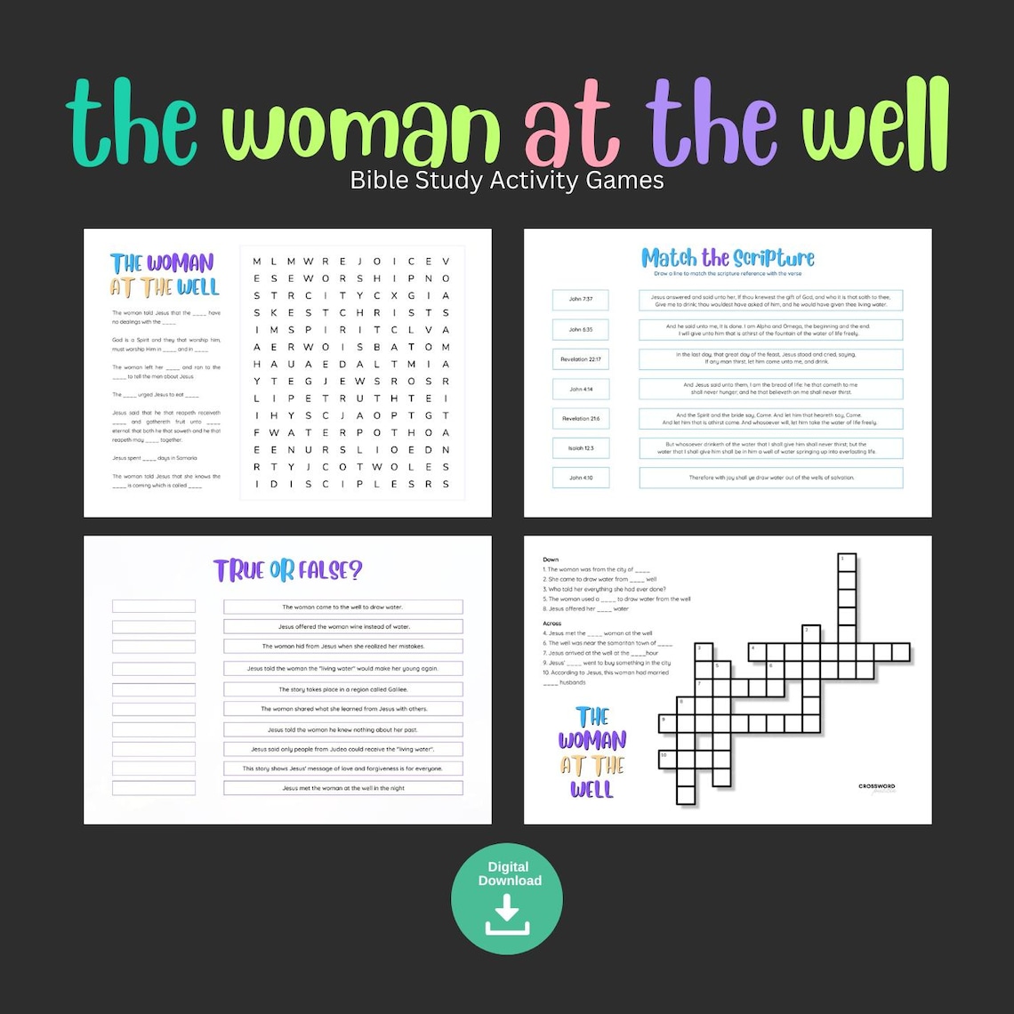 The WOMAN AT the WELL Christian Teen Kid Crossword Puzzle Word Search ...