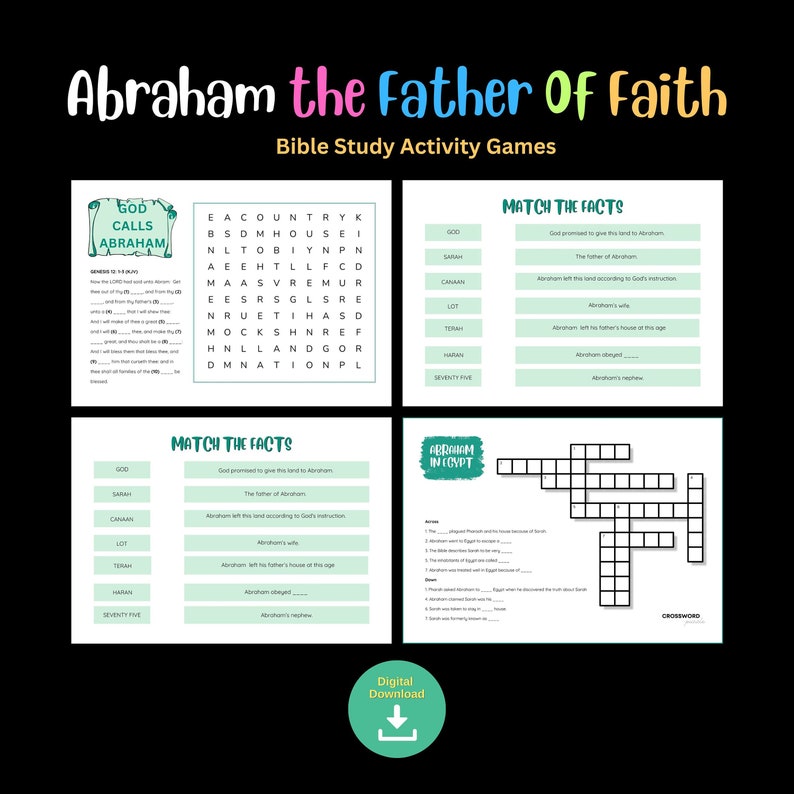 Abraham Father of Faith Christian Teen Kid Crossword Puzzle Word Search ...
