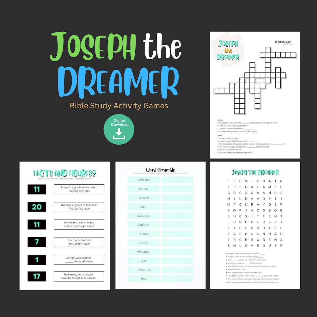 Joseph the Dreamer Christian Teen Kid Crossword Puzzle Word Search ...