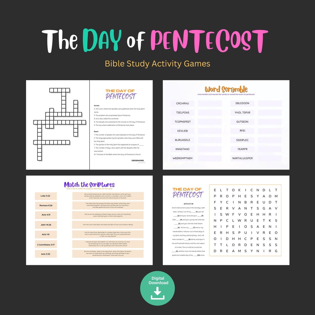 Day of Pentecost Christian Bible Study Printable Quiz Game Fun Children ...