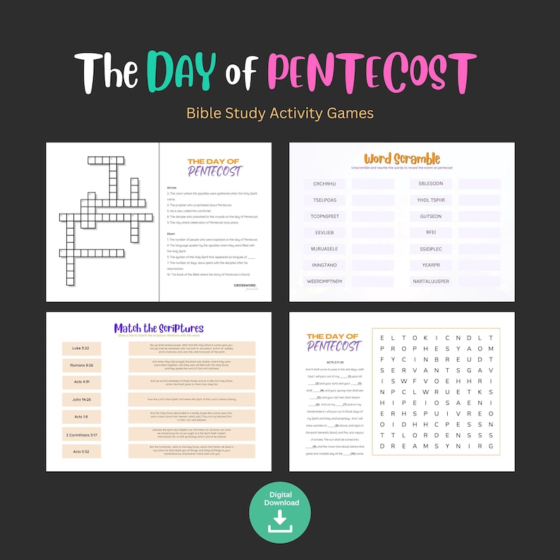 Day of Pentecost Christian Bible Study Printable Quiz Game Fun Children ...