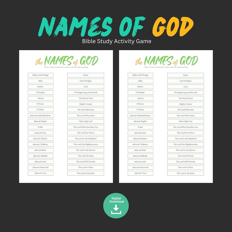 NAMES OF GOD Christian Bible Study Printable Quiz Game, Fun Children ...
