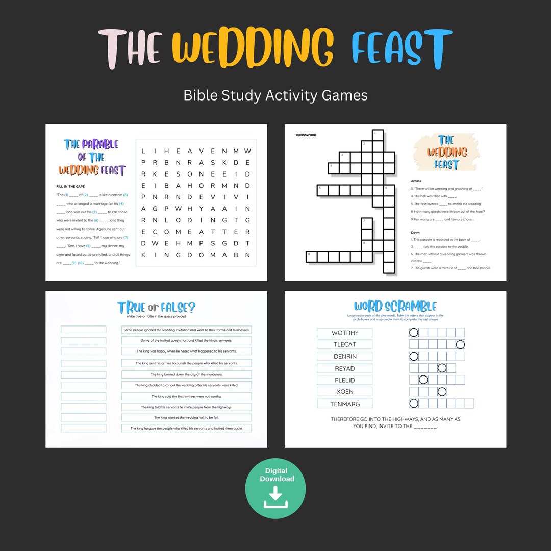 The Parable of the Wedding Feast Printable Games Crossword Puzzle Word ...