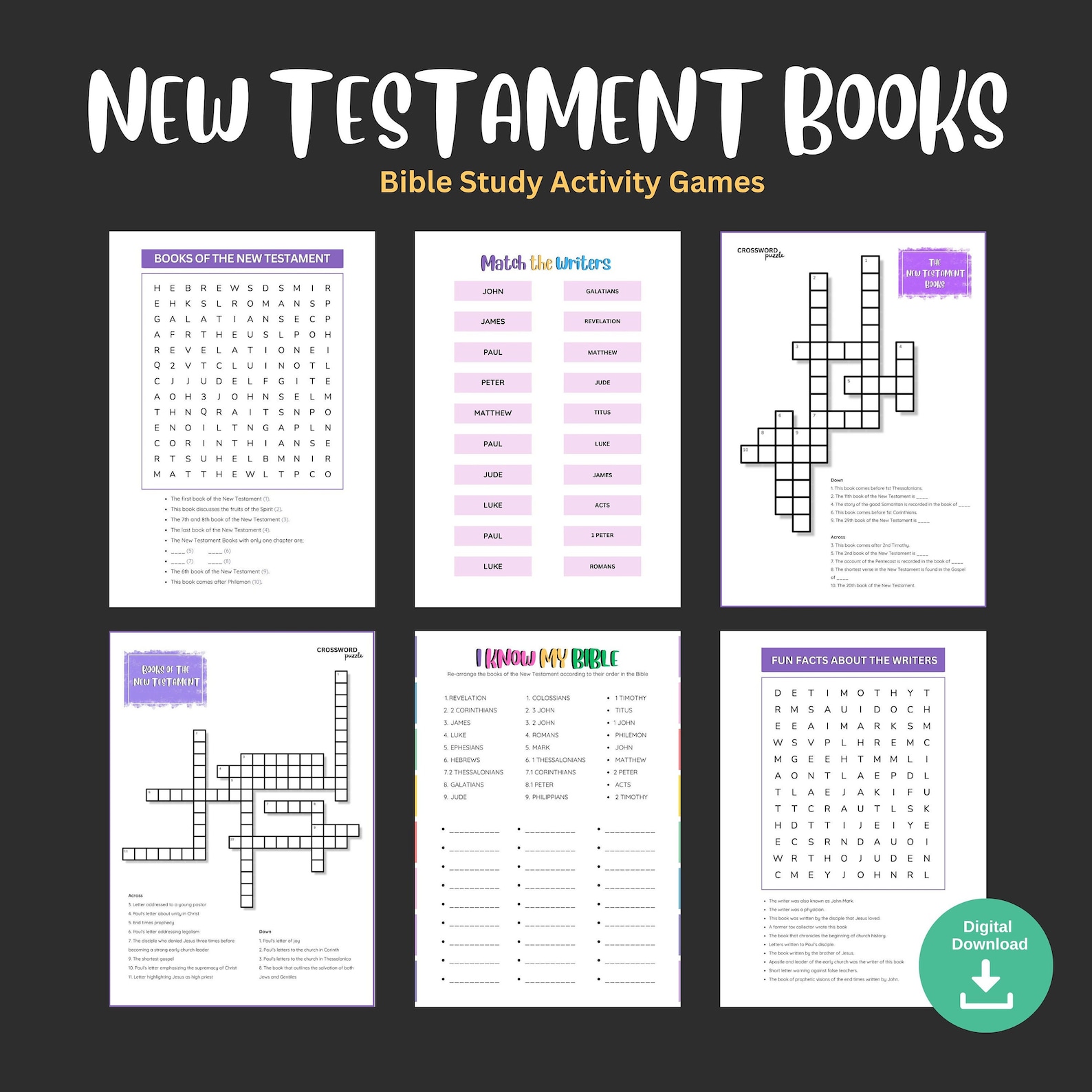 New Testament Books Bible Study Activity for Kids Teens Youth Church ...