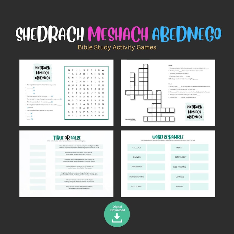 SHEDRACH MESHACH ABEDNEGO Christian Teen Kid Crossword Puzzle ...
