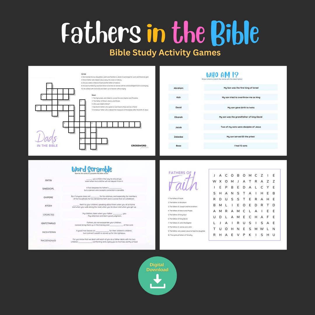 Dads in the Bible Fathers Day Printable Games Crossword Puzzle Word ...