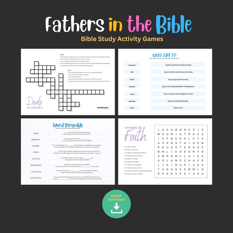 Dads in the Bible Fathers Day Printable Games Crossword Puzzle Word ...