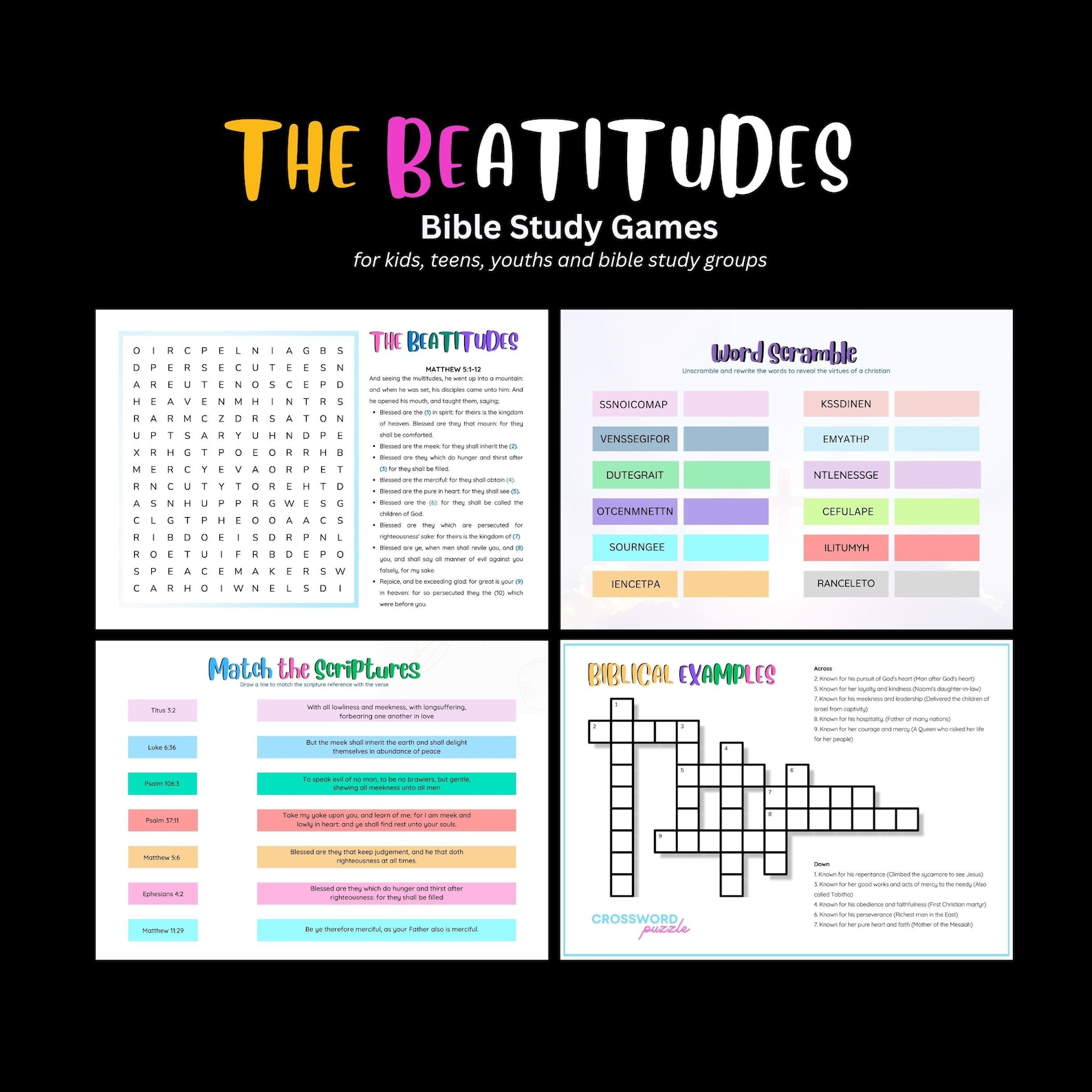 The Beatitudes Christian Bible Study Printable Quiz Game, Fun Children ...