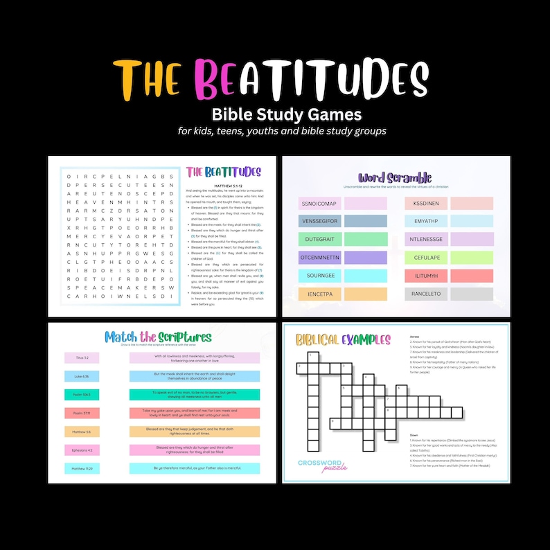 The Beatitudes Christian Bible Study Printable Quiz Game, Fun Children ...