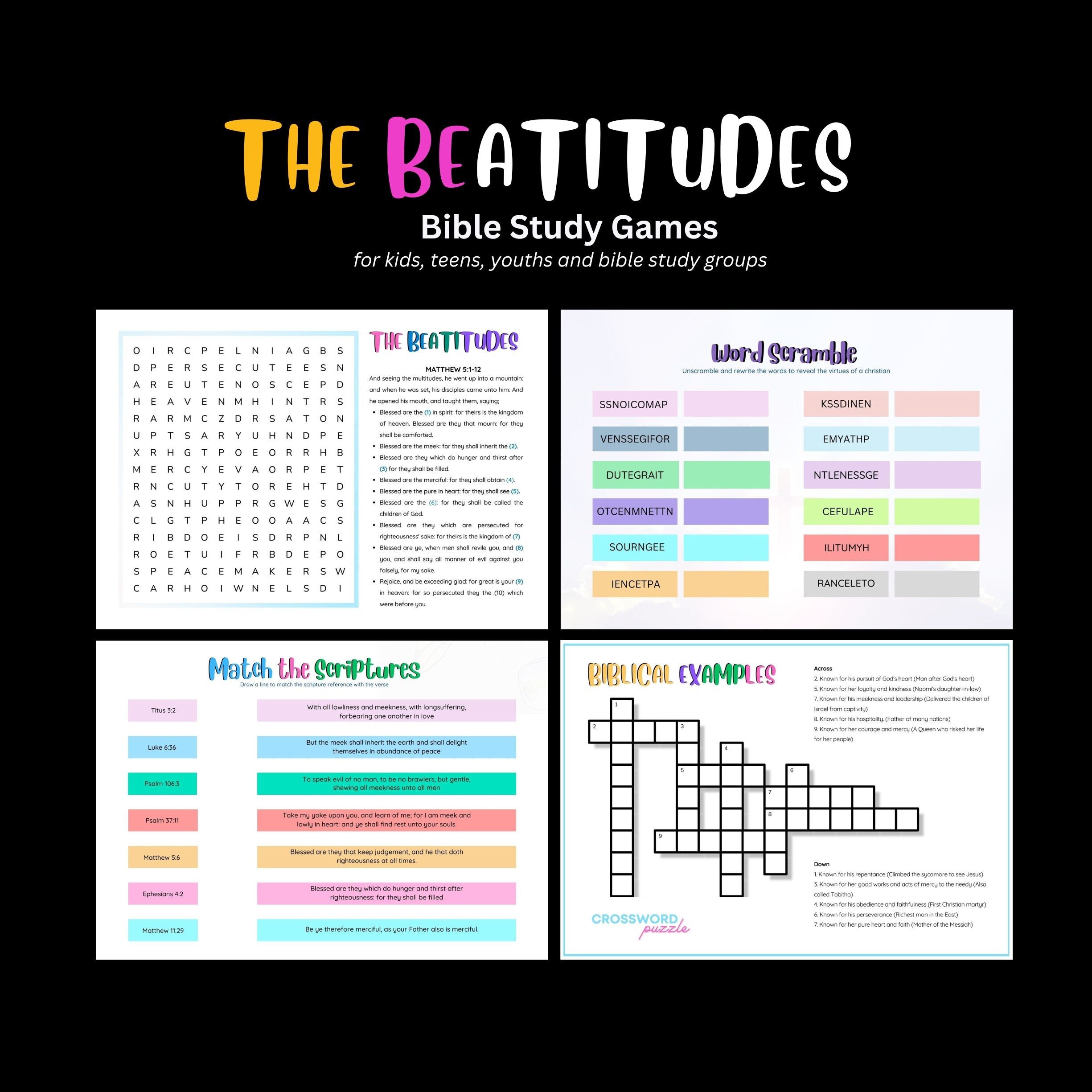 The Beatitudes Christian Bible Study Printable Quiz Game, Fun Children ...