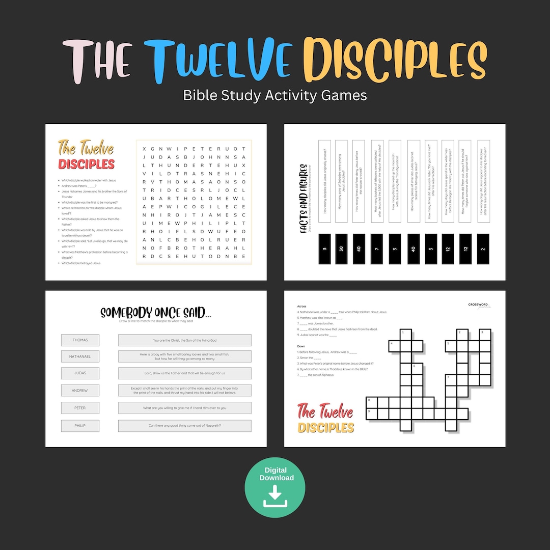 12 DISCIPLES Christian Bible Study Lesson Printable Quiz Game Children ...