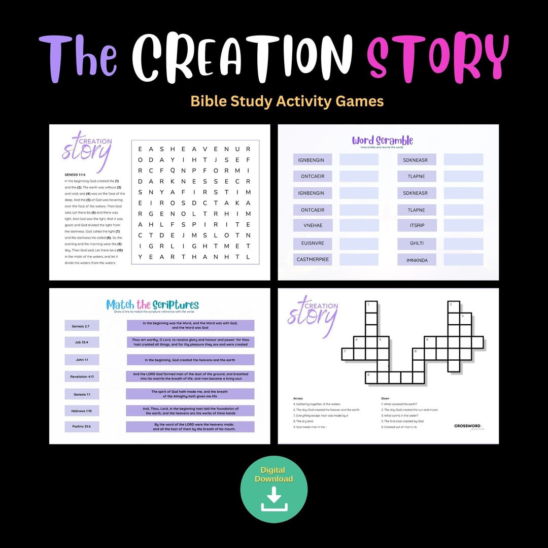 CREATION STORY Printable Christian Teen Kid Crossword Puzzle Word ...