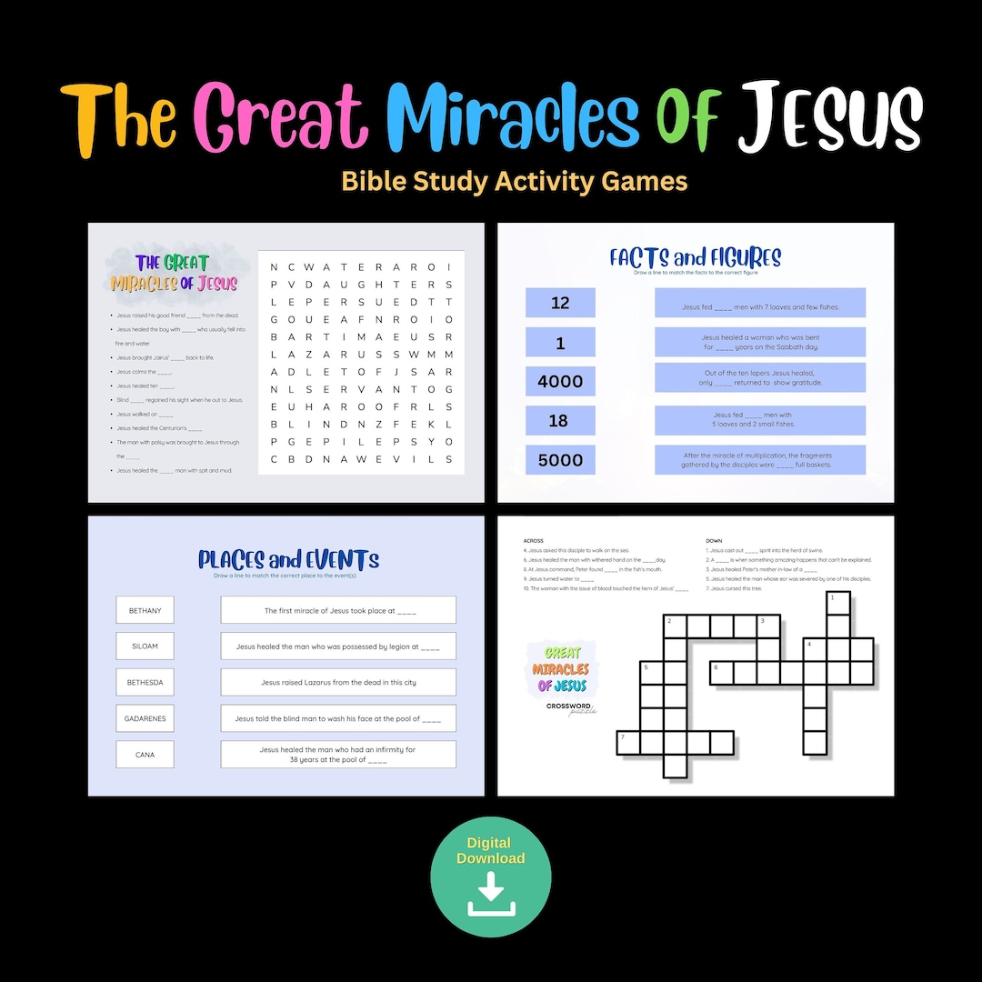 Miracles of Jesus Christian Teen Kid Crossword Puzzle Word Search ...