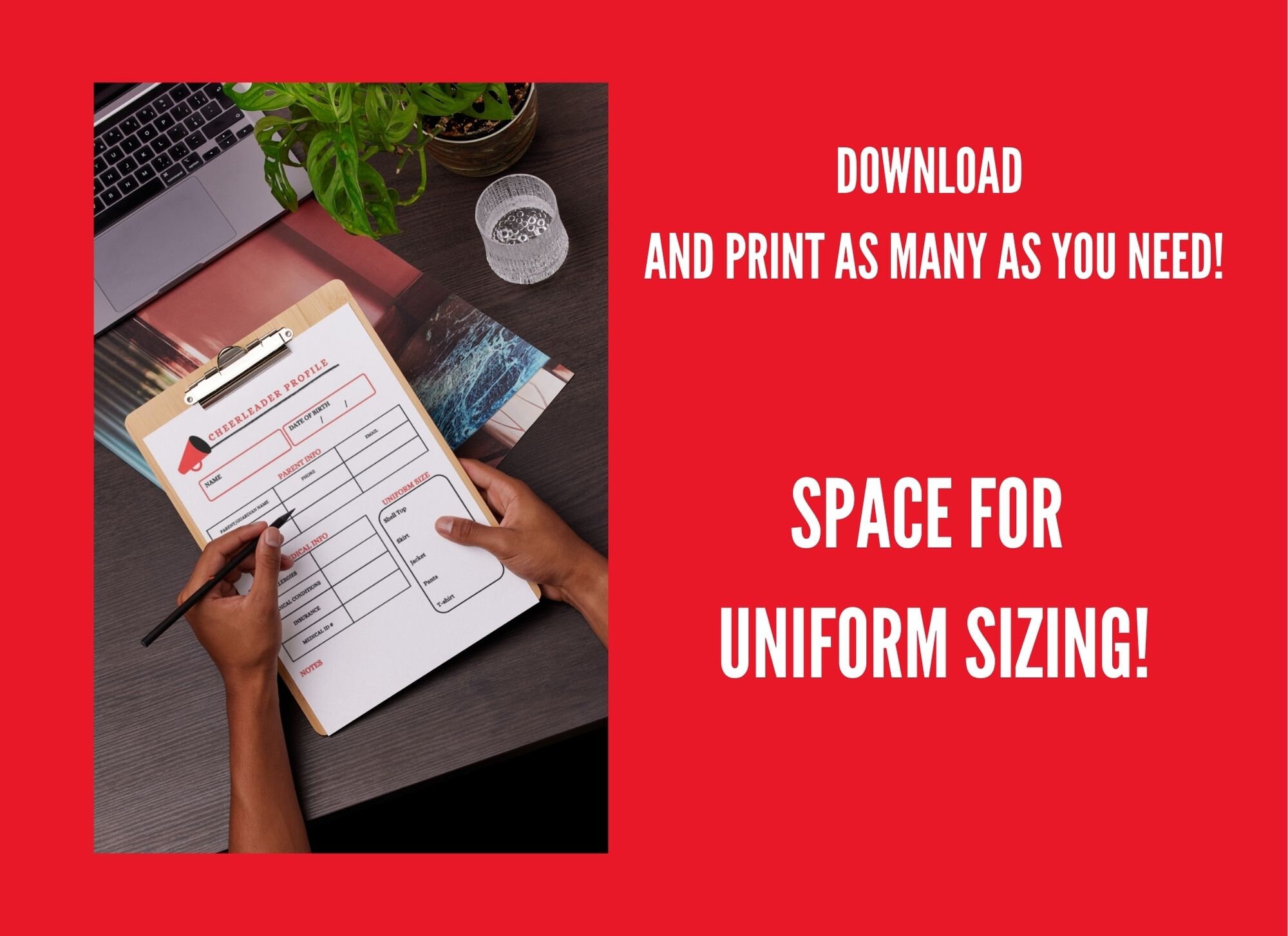 Printable Cheerleader Profile/information Sheet in Red Instant Download ...