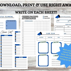 Printable BLUE Cheer Season Planning Sheets, Download Template for ...