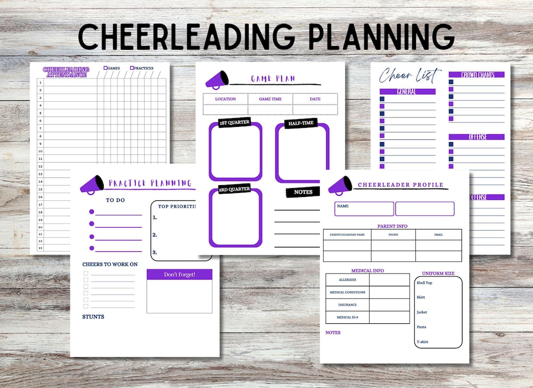 Purple Cheer Season Planning Sheets, for Coach, Captain, Cheer ...