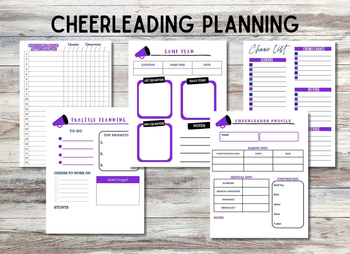 Purple Cheer Season Planning Sheets, for Coach, Captain, Cheer ...