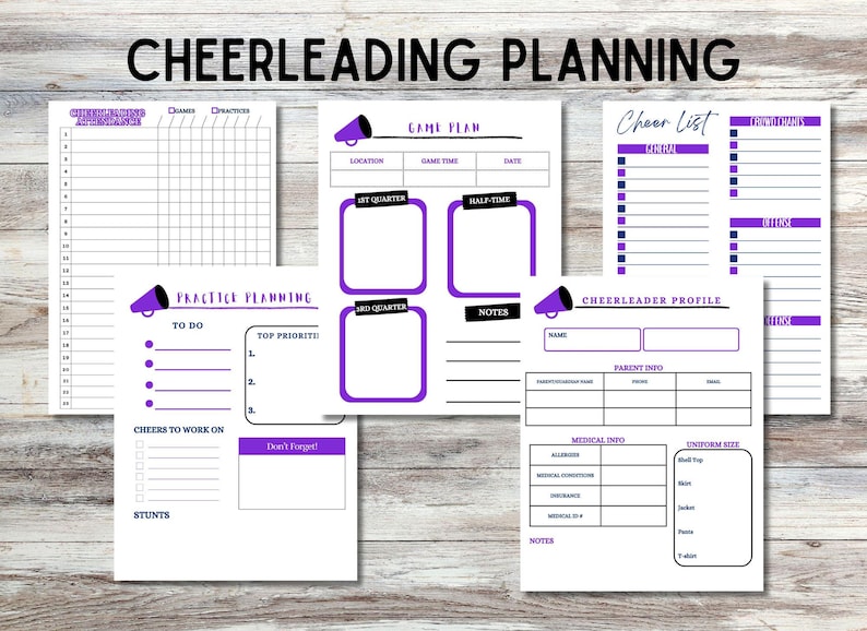 Purple Cheer Season Planning Sheets, for Coach, Captain, Cheer ...