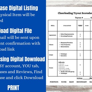 Printable Cheerleading NON-TUMBLE Tryout Scoresheet. Instant Download for Cheer Coach, Team ...