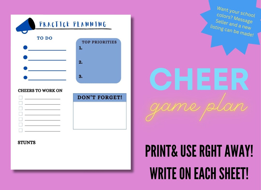 Printable Cheerleading Practice Planner. Instant Download Template for ...