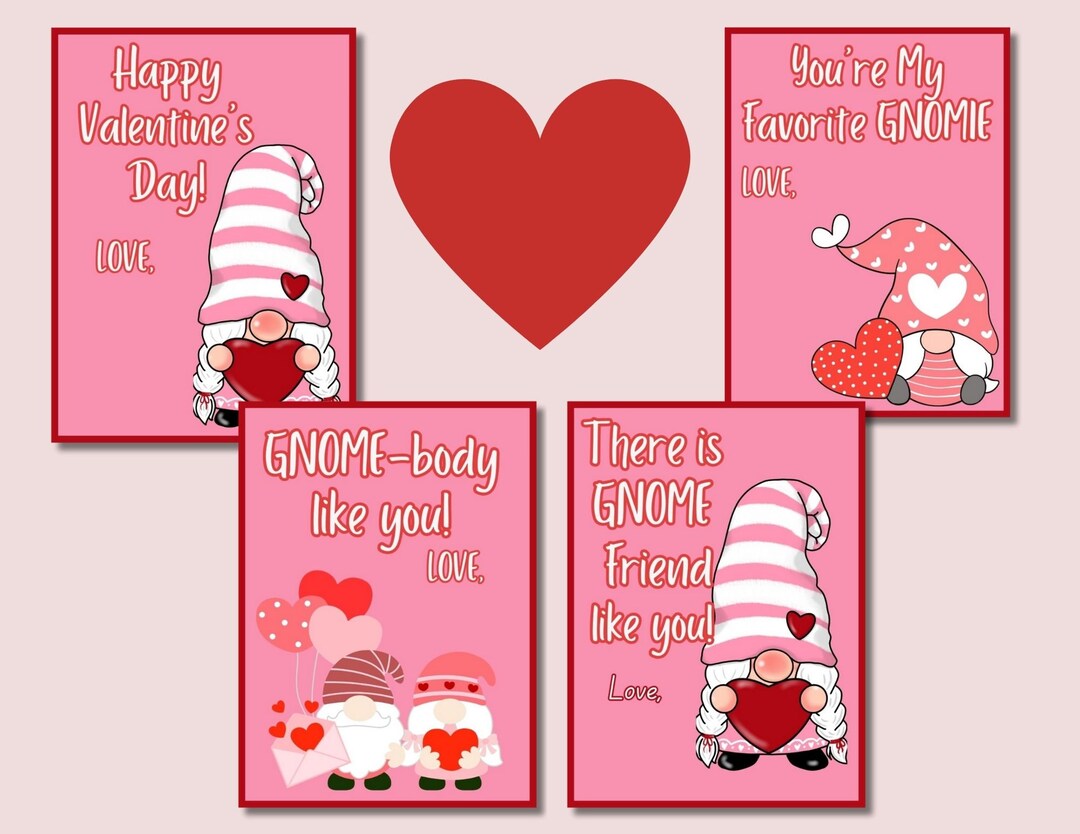 Gnome Valentine's Day Cards Printable Valentines for Classroom/school ...