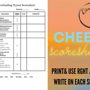Printable Cheerleading Tryout Score Sheet. Instant Download Template for Cheer Coach, Team ...