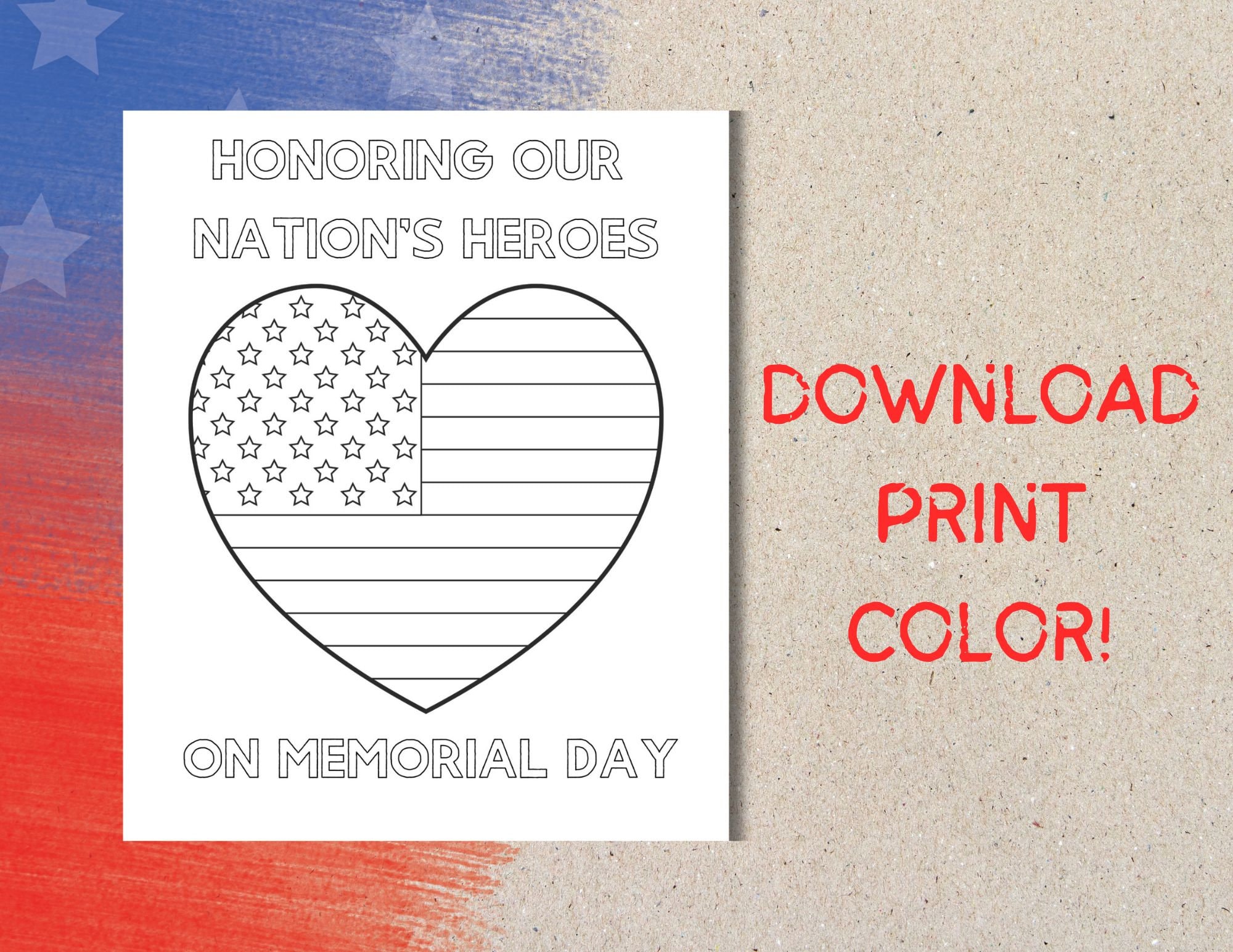 Memorial Day Coloring Sheet, Memorial Day Craft for Kids, American Flag ...