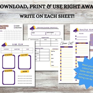 Printable Purple & Gold Cheerleading Season Planning Sheets ...