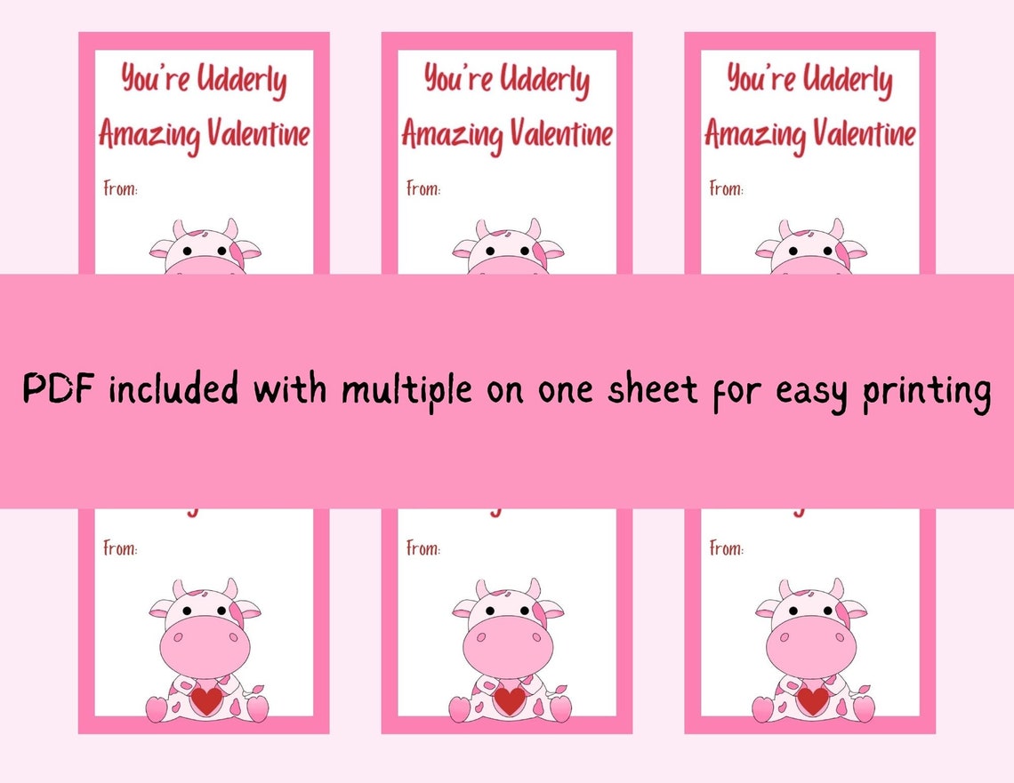 Pink Cow Valentine's Day Cards Printable Valentines for Classroom ...