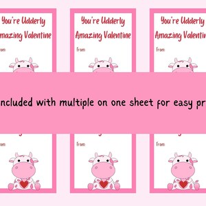 Pink Cow Valentine's Day Cards Printable Valentines for Classroom ...